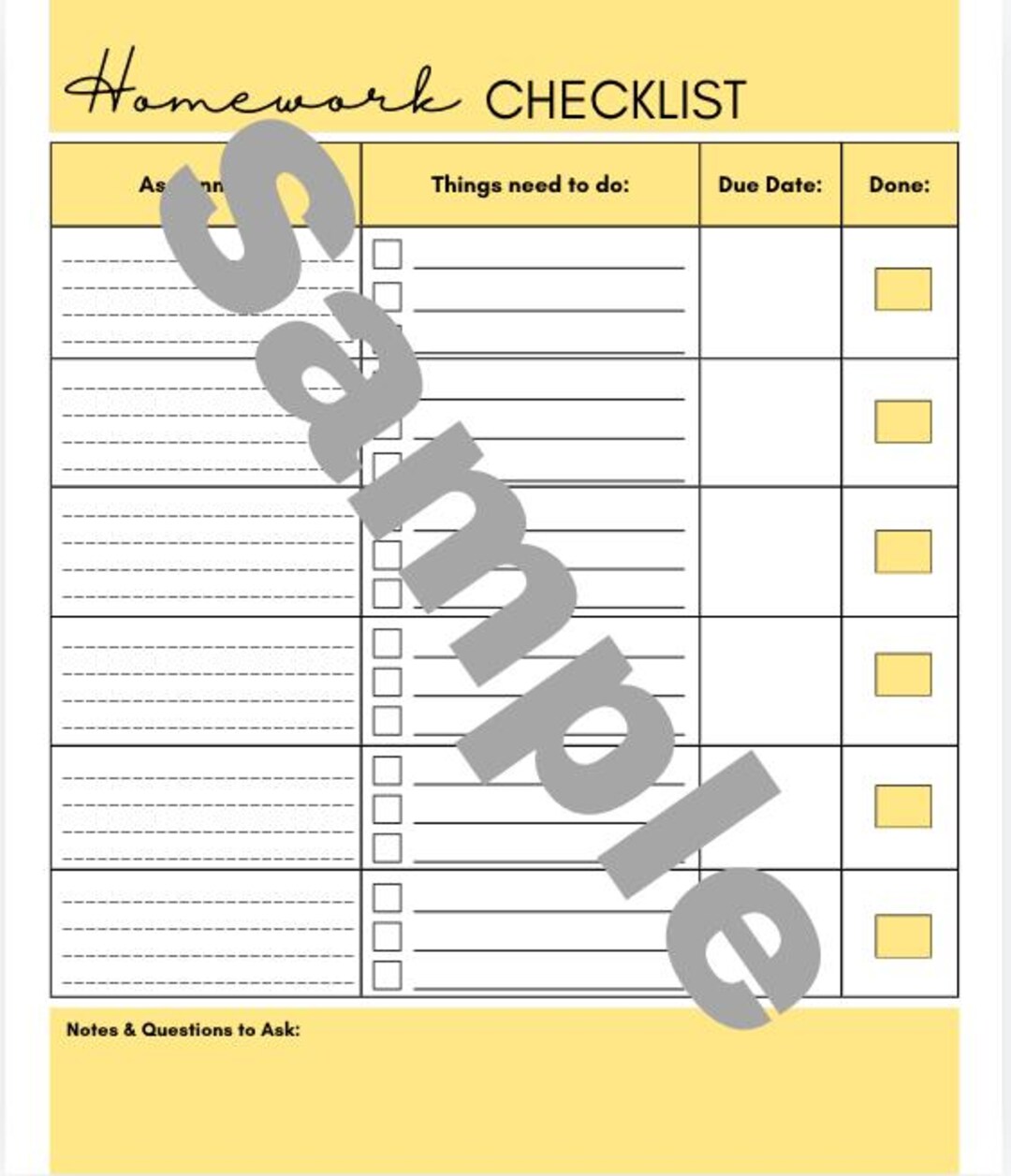 Homework Checklist - Etsy