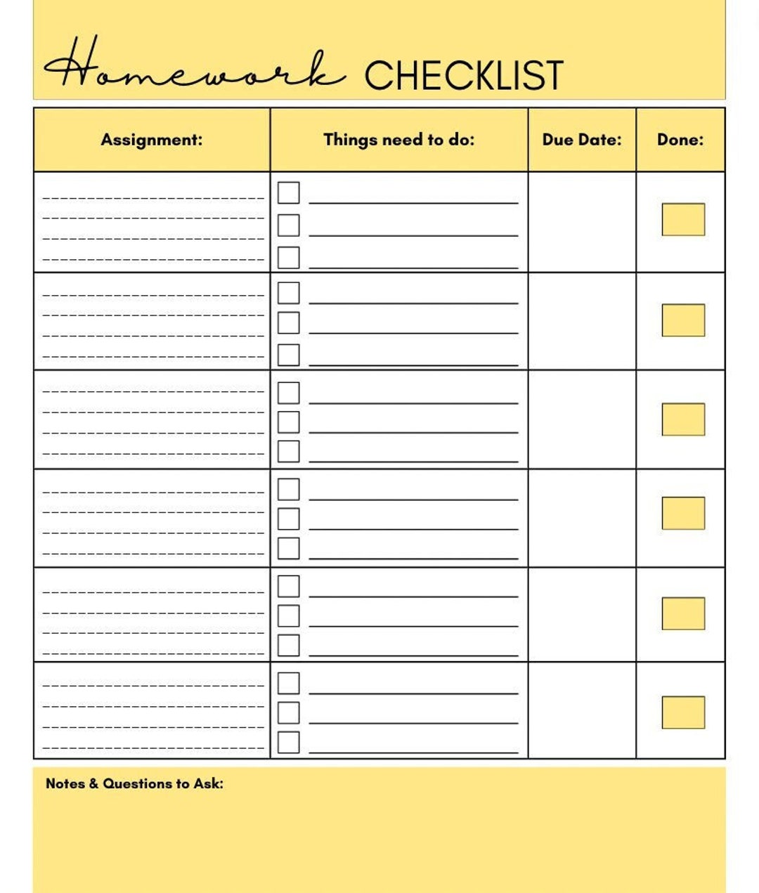 Homework Checklist - Etsy