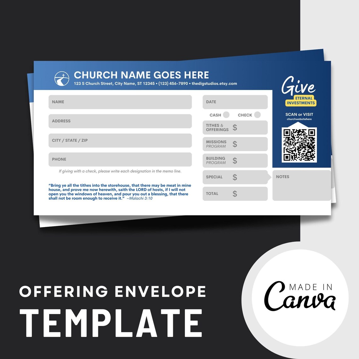 Church Offering Envelope Canva Template - Tithing Envelope - Giving ...