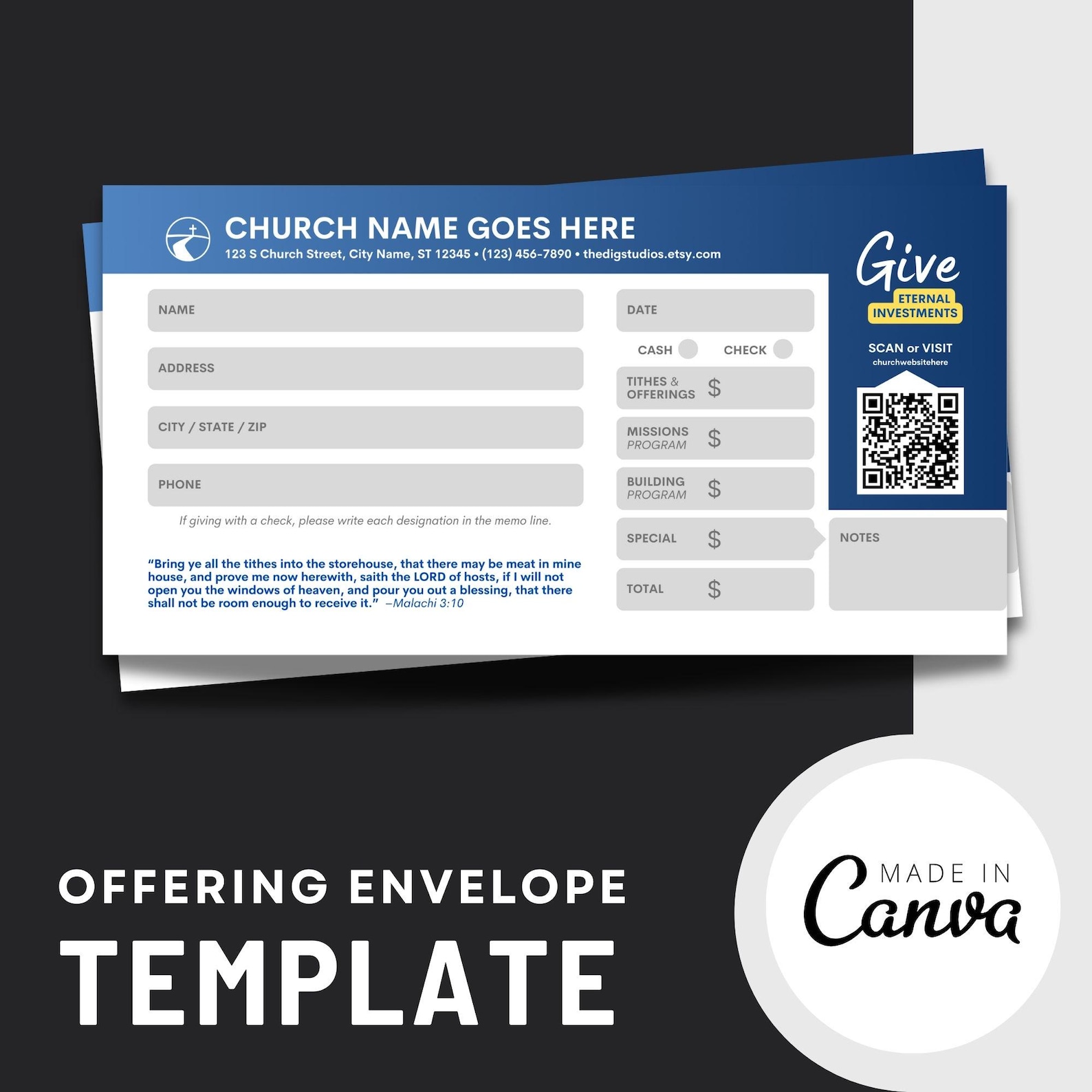 Church Offering Envelope Canva Template - Tithing Envelope - Giving Envelope - Etsy