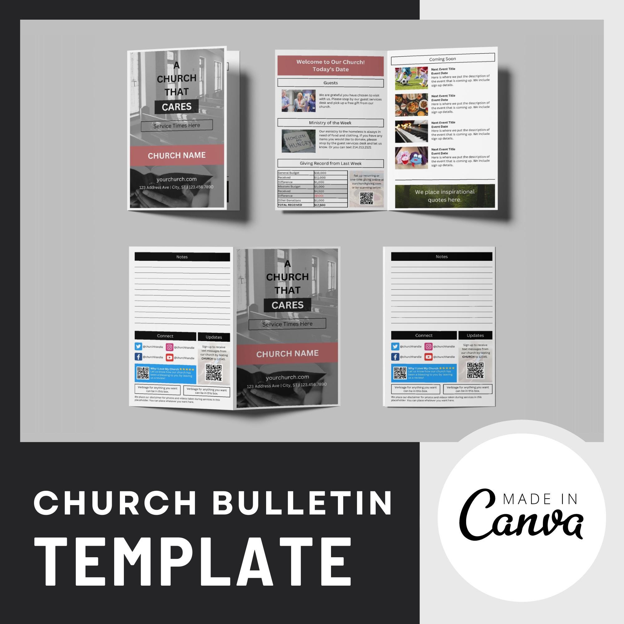 Church Bulletin Canva Template - Bifold Bulletin - Sunday Bulletin - Etsy