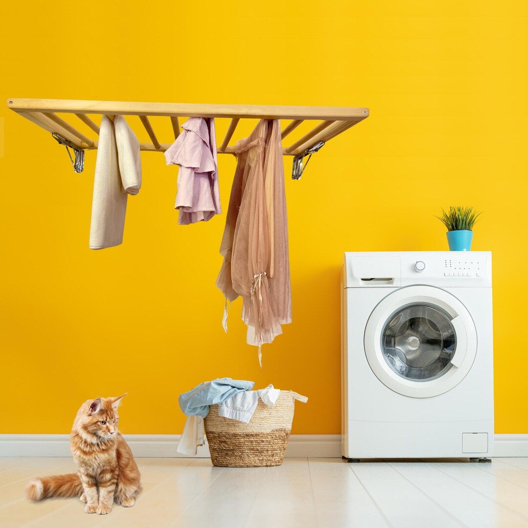 Wall Mounted Laundry Rack With Decorative Elements for Small Laundry ...