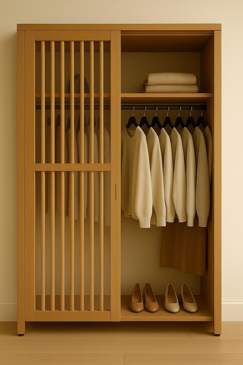 Natural Wood Closet Door – Slatted Sliding Panel for Cabinet or Storage ...