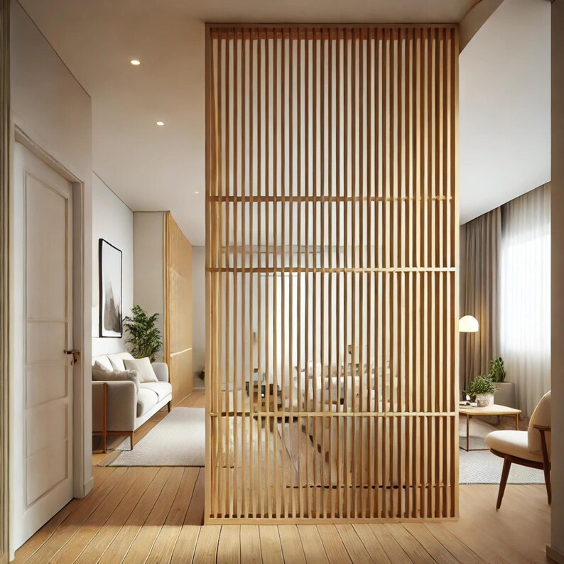 Japandi Divider Scandinavian Open Space Partition With Natural Wood ...
