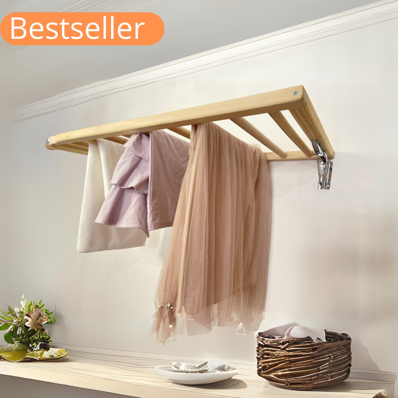 Wooden Clothes Airer Wall Hanging Rack Pulley Maid - Etsy