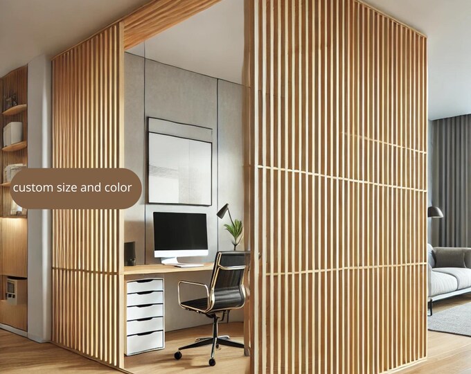 Wooden Slat Room Divider, Modern Wood Partition, Custom Privacy Screen ...