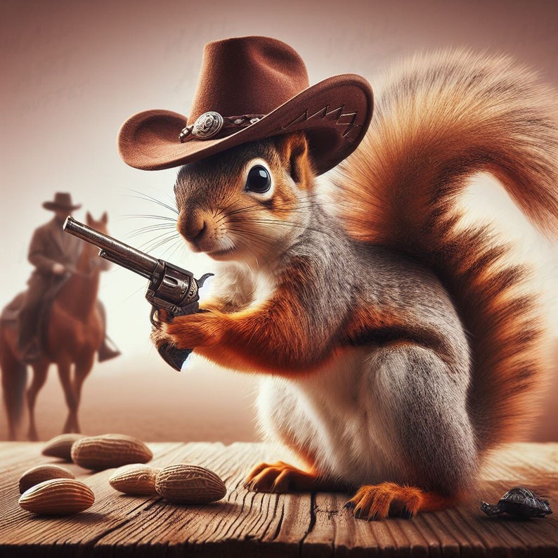 Cowboy Squirrel Wall Art, Canvas Hanging, Poster Print, Silly Movie ...