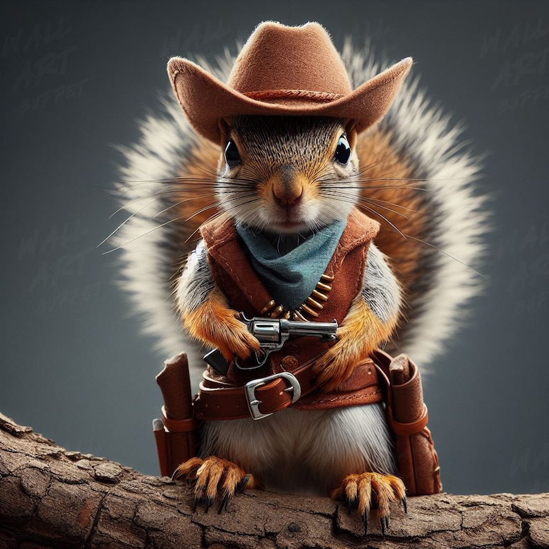 Cowboy Squirrel Wall Art, Canvas Hanging, Poster Print, Silly Movie ...