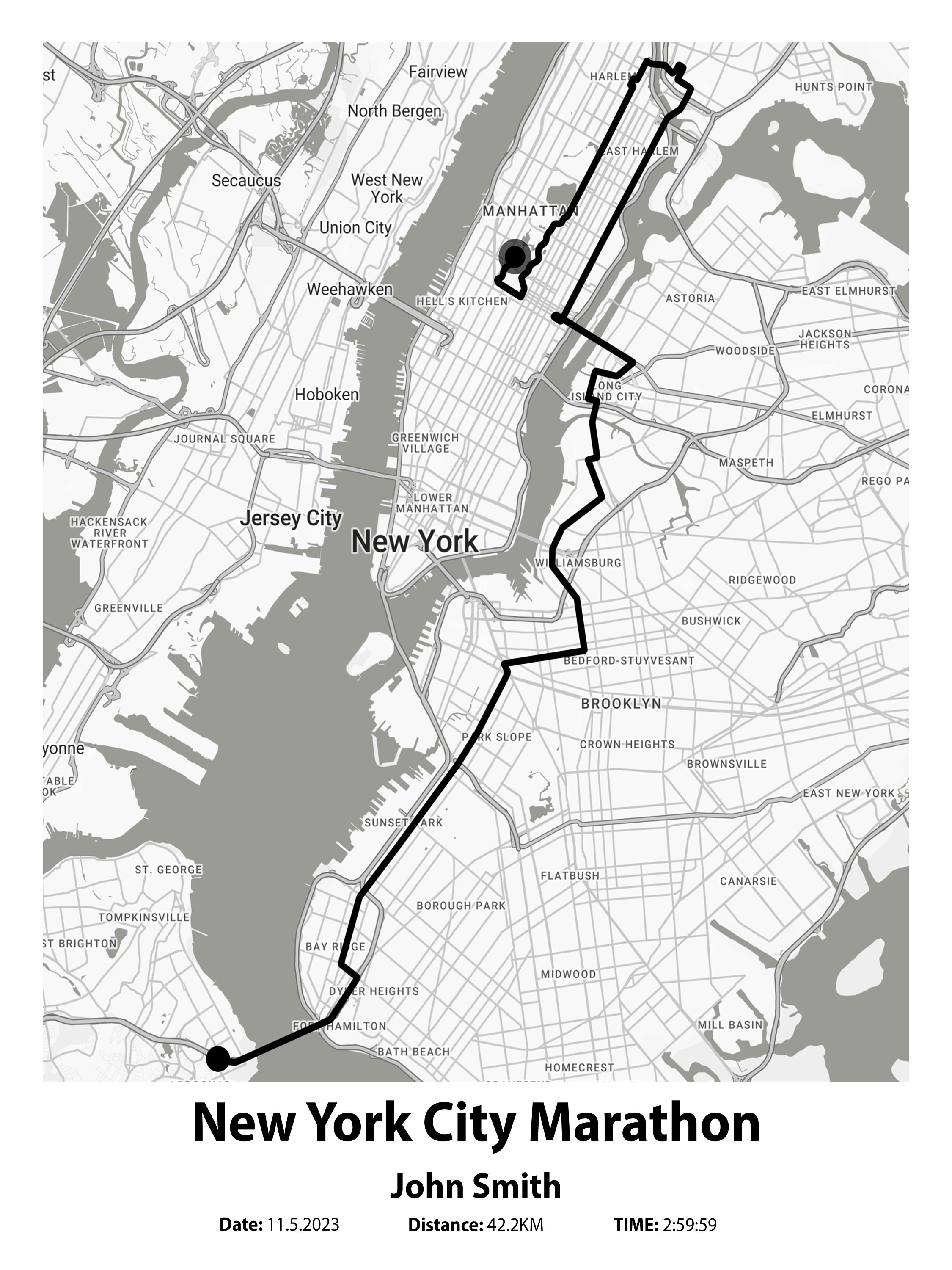 New York City Marathon Route Map Poster Digital Download - Etsy
