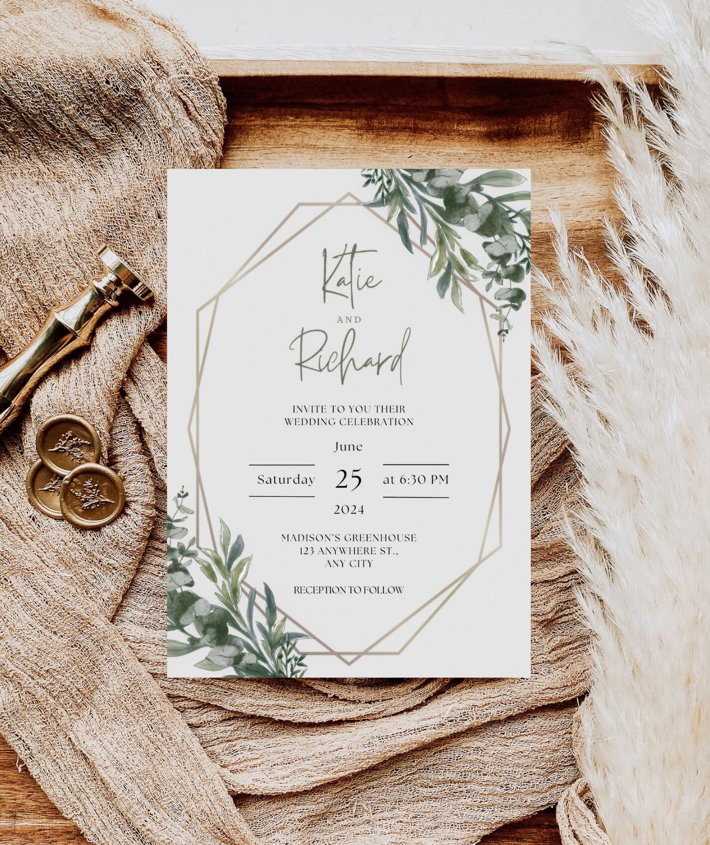 Greenery Wedding Invitation Suite Digital, Wedding Invitation Template ...