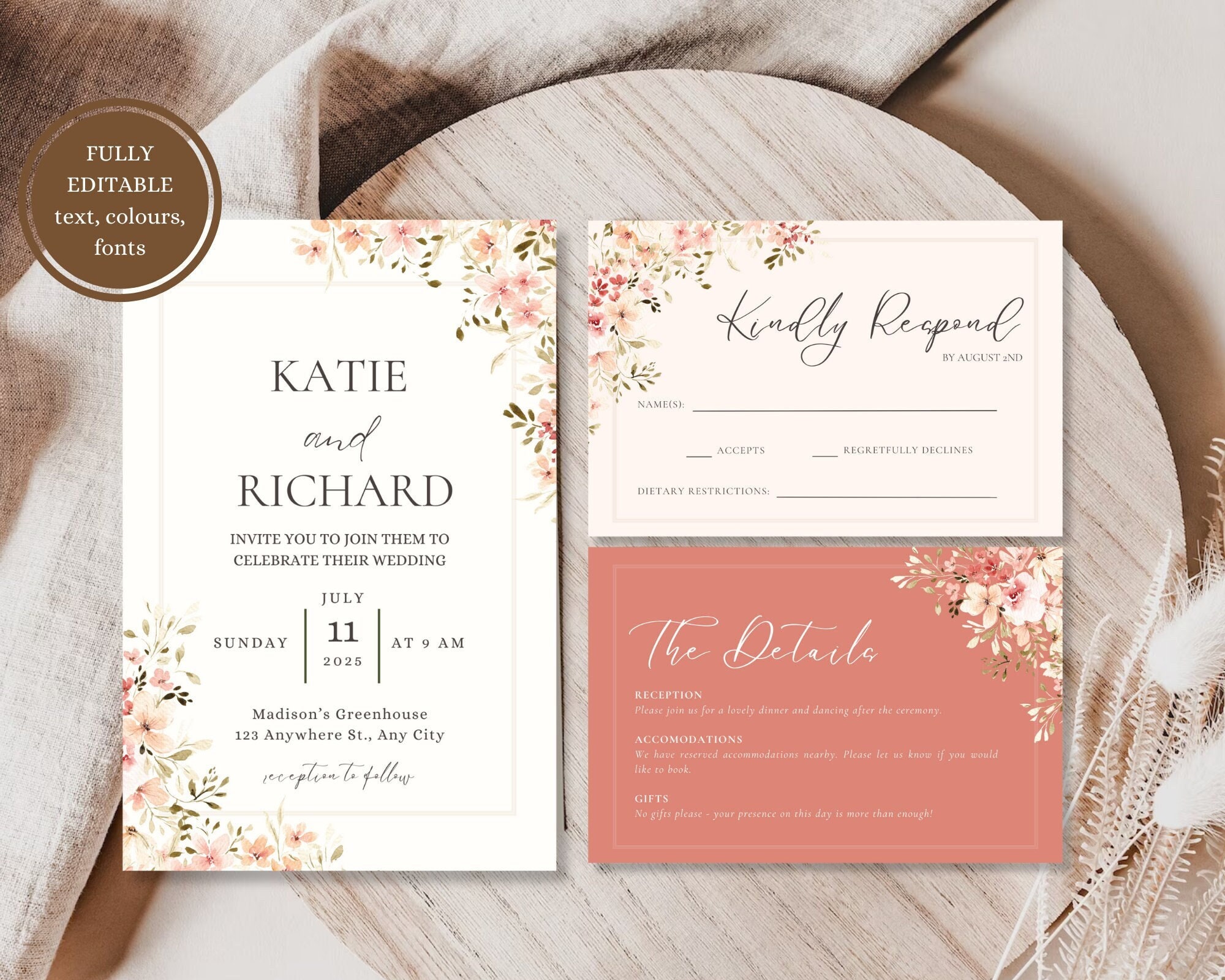 Wildflower Wedding Invitation Suite Dusty Rose Digital Wedding Invite ...