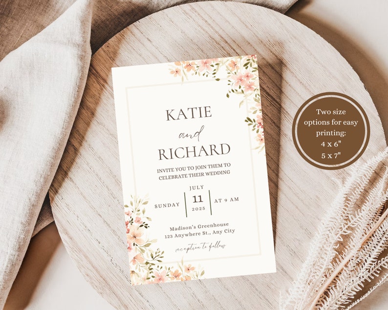 Wildflower Wedding Invitation Suite Dusty Rose Digital Wedding Invite ...