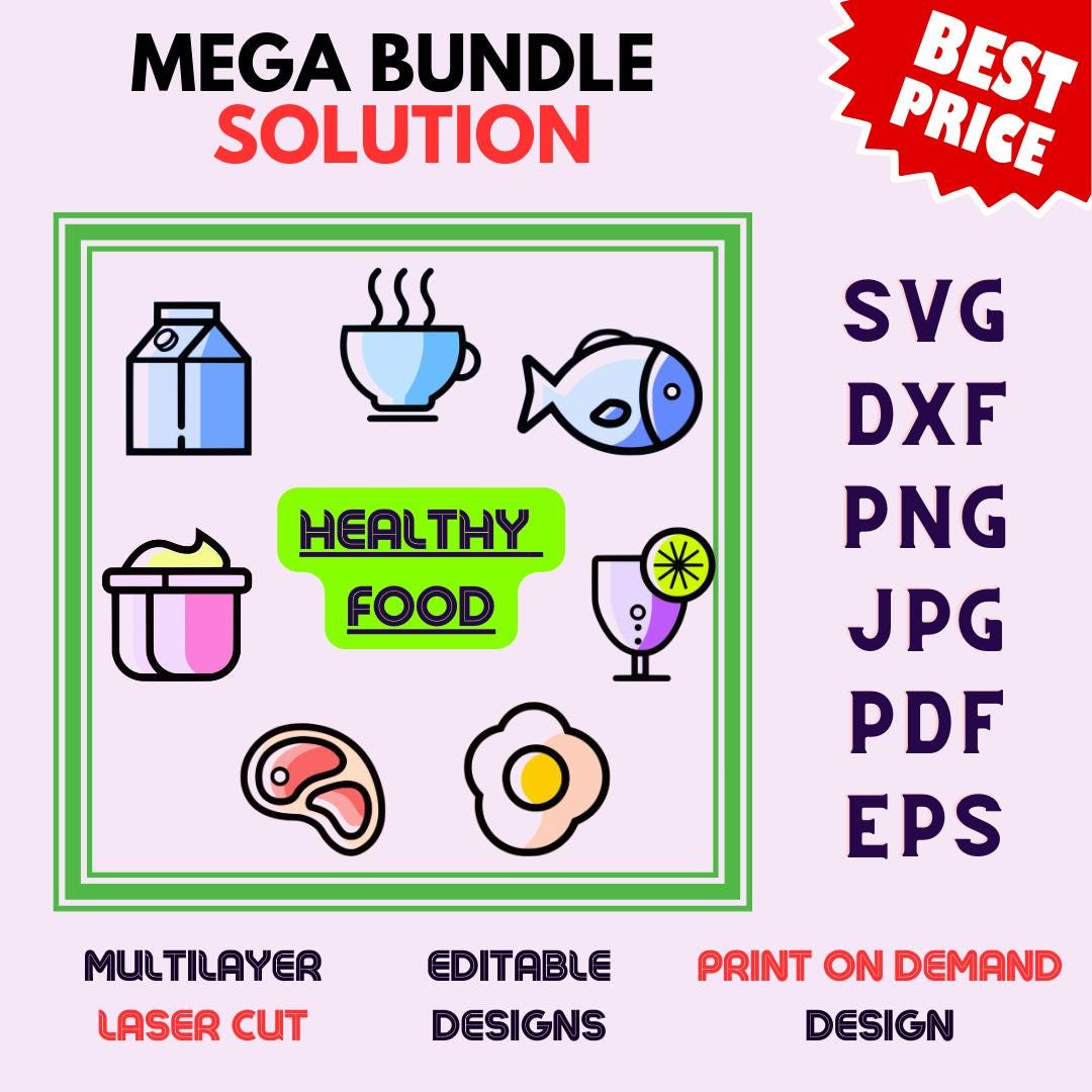 Healthy Food Multilayer SVG Mega Bundle | Layered Laser Cut Files ...