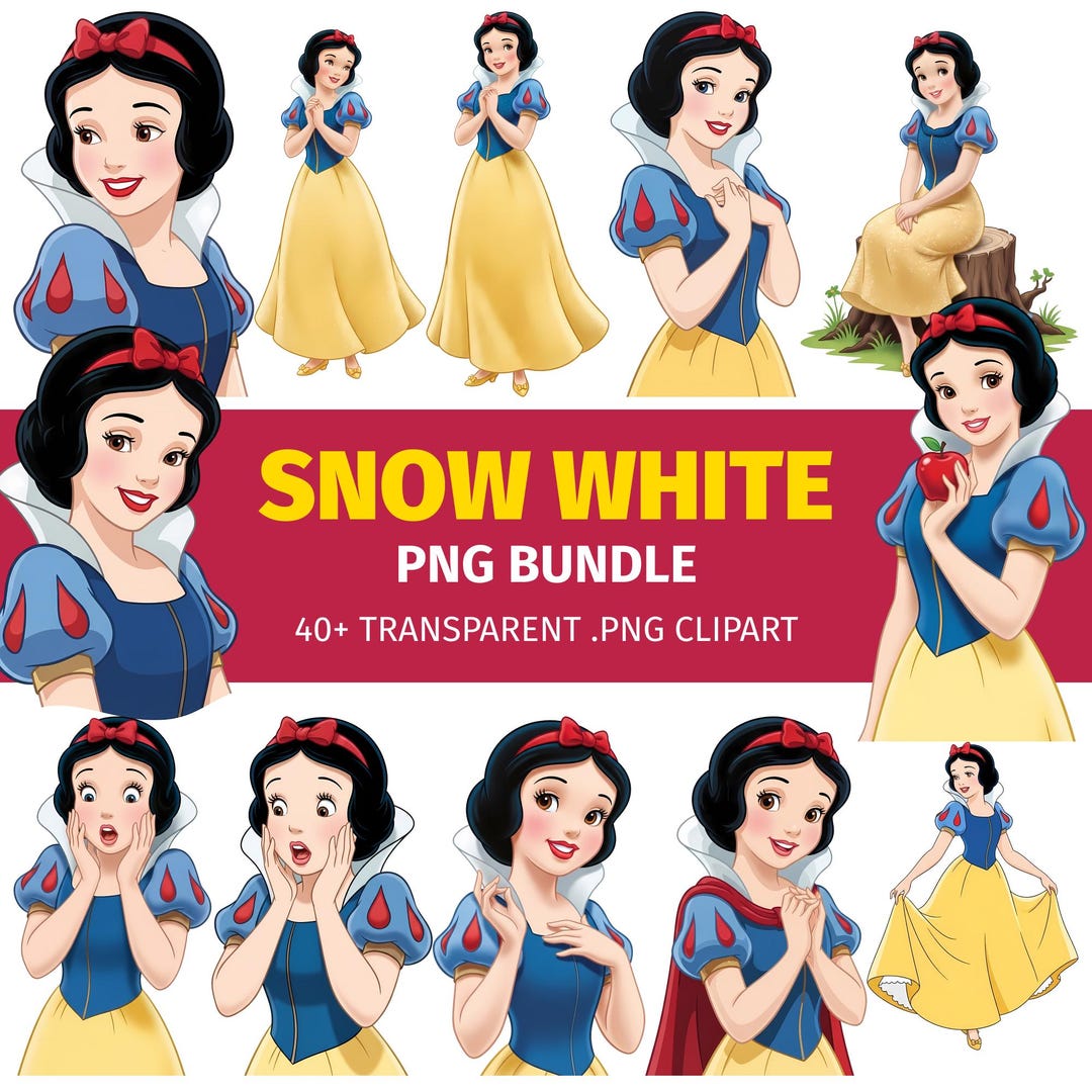 Snow White PNG Clipart Bundle: Fairy Tale Princess Cartoon Graphics ...