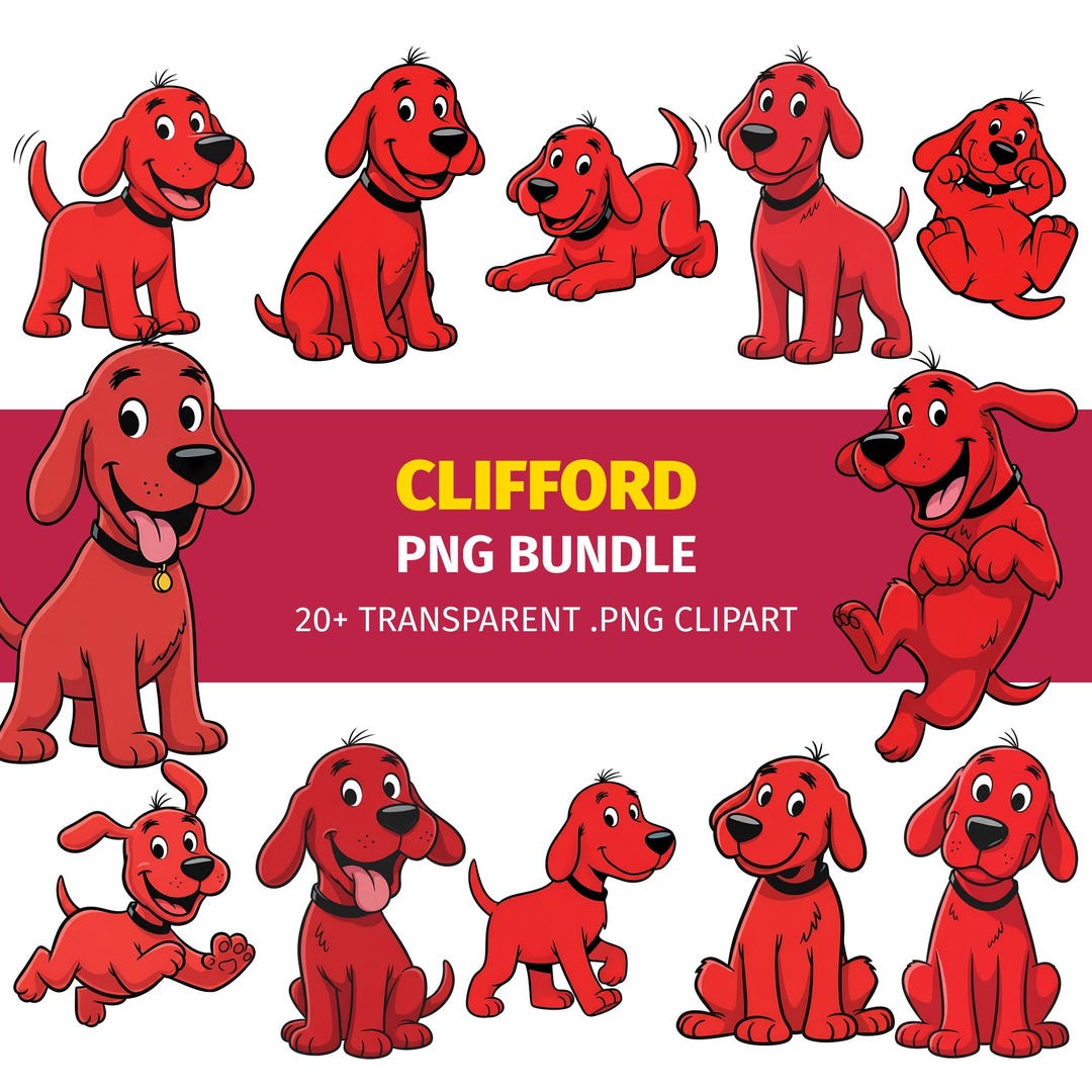 Clifford PNG Clipart Bundle: Big Red Dog Cartoon Graphics (digital ...