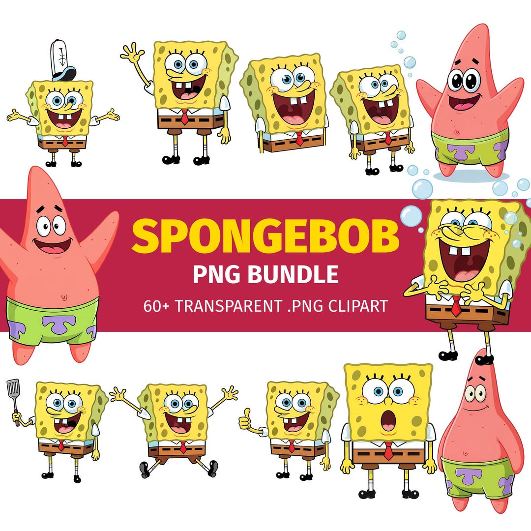 Spongebob Squarepants PNG Clipart Bundle: Cartoon Underwater Character ...