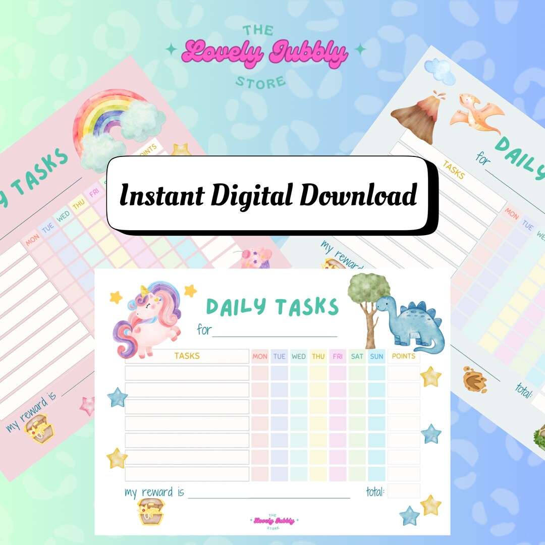 Kids Daily Tasks Chart Reward Chart Kids Jobs Chart Children's Daily ...