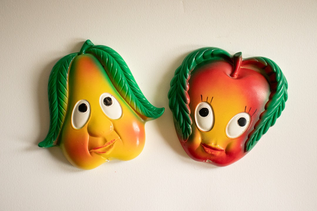 Vintage Miller Studio Chalkware Apple and Pear Heads 1970s MCM Mid ...