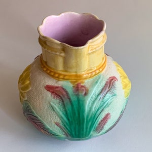 Antique Majolica Lotus Pond Flower and Rope Design Pitcher, Barbotine ...