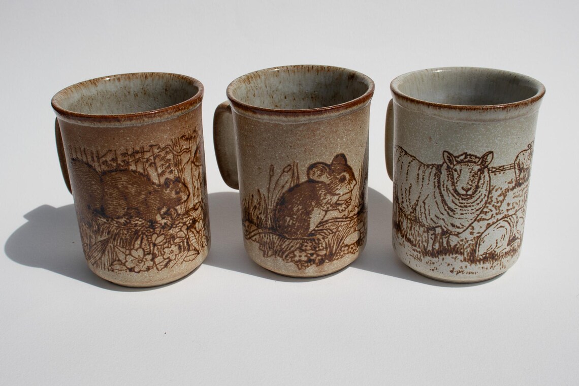Vintage Set of 3 Dunoon Stoneware Animal Mugs, Fieldmice, Squirrels and ...