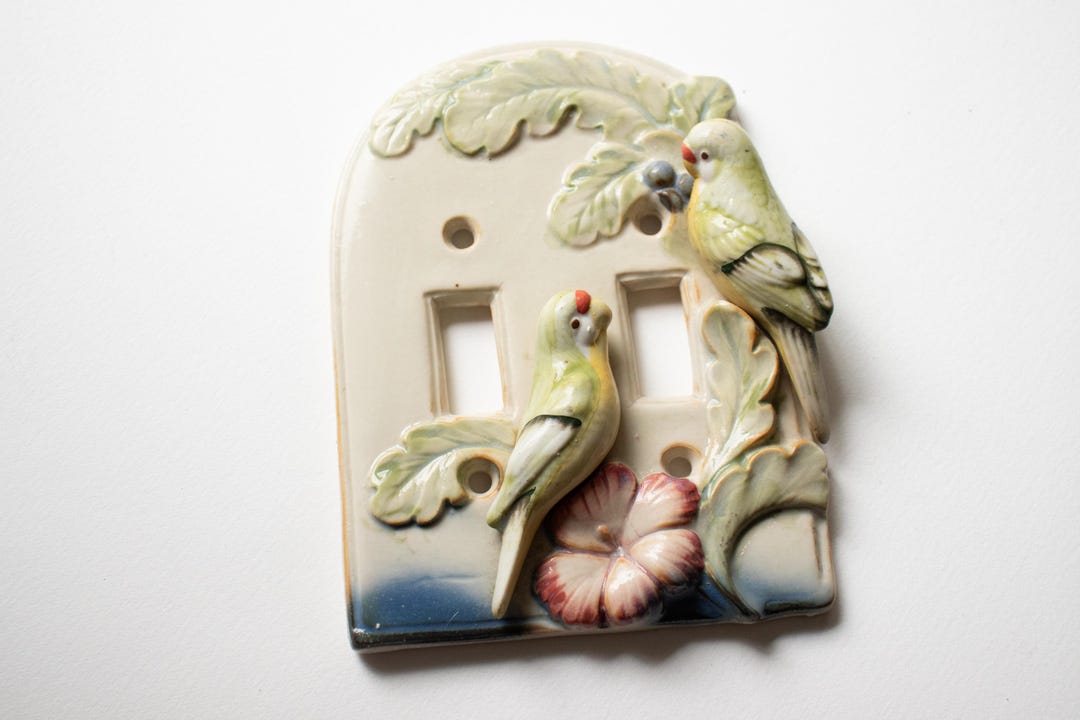 Vintage Takahashi 3-D Parrots Floral Foliage Ceramic Double Light ...