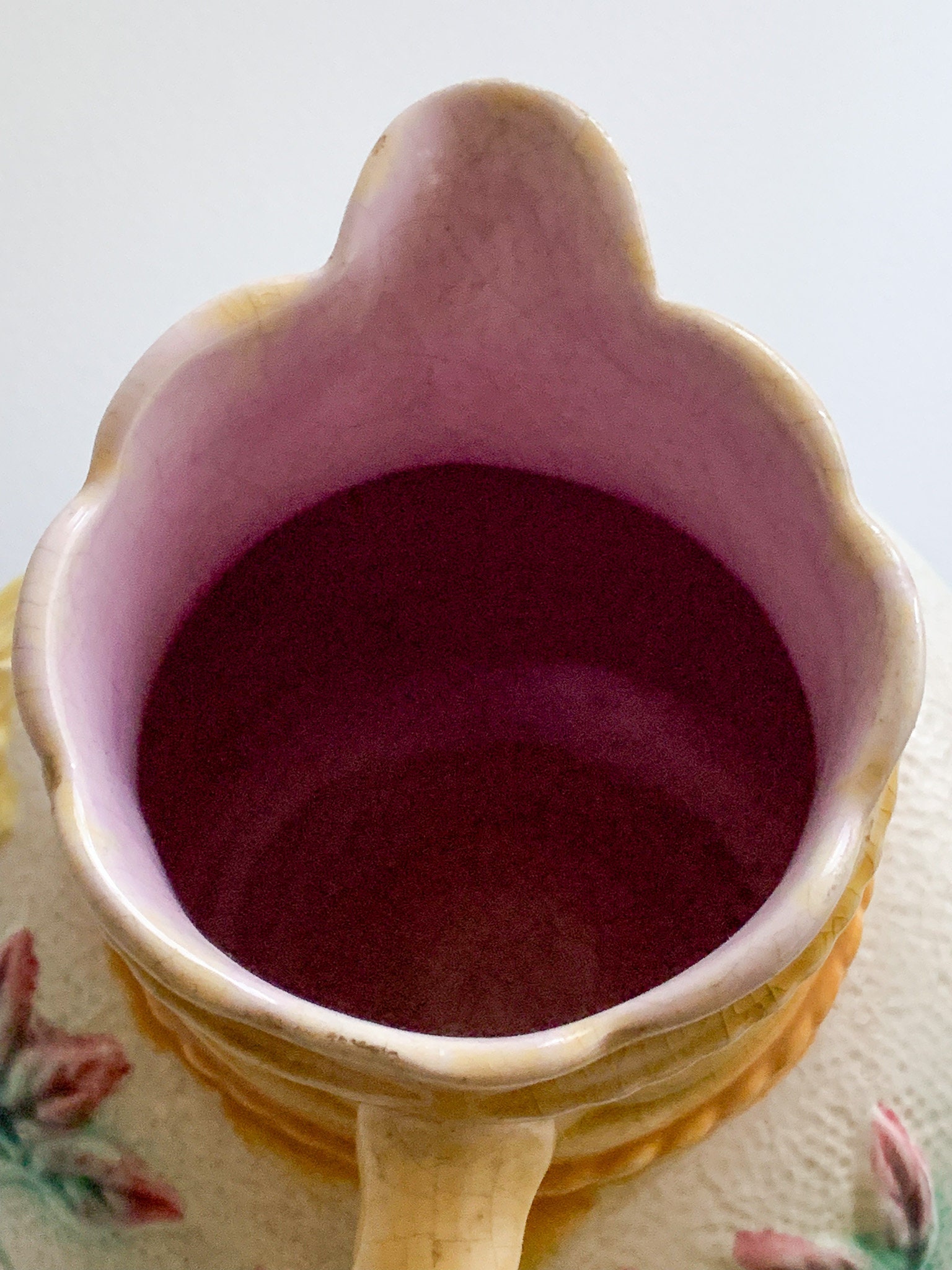 Antique Majolica Lotus Pond Flower and Rope Design Pitcher, Barbotine ...