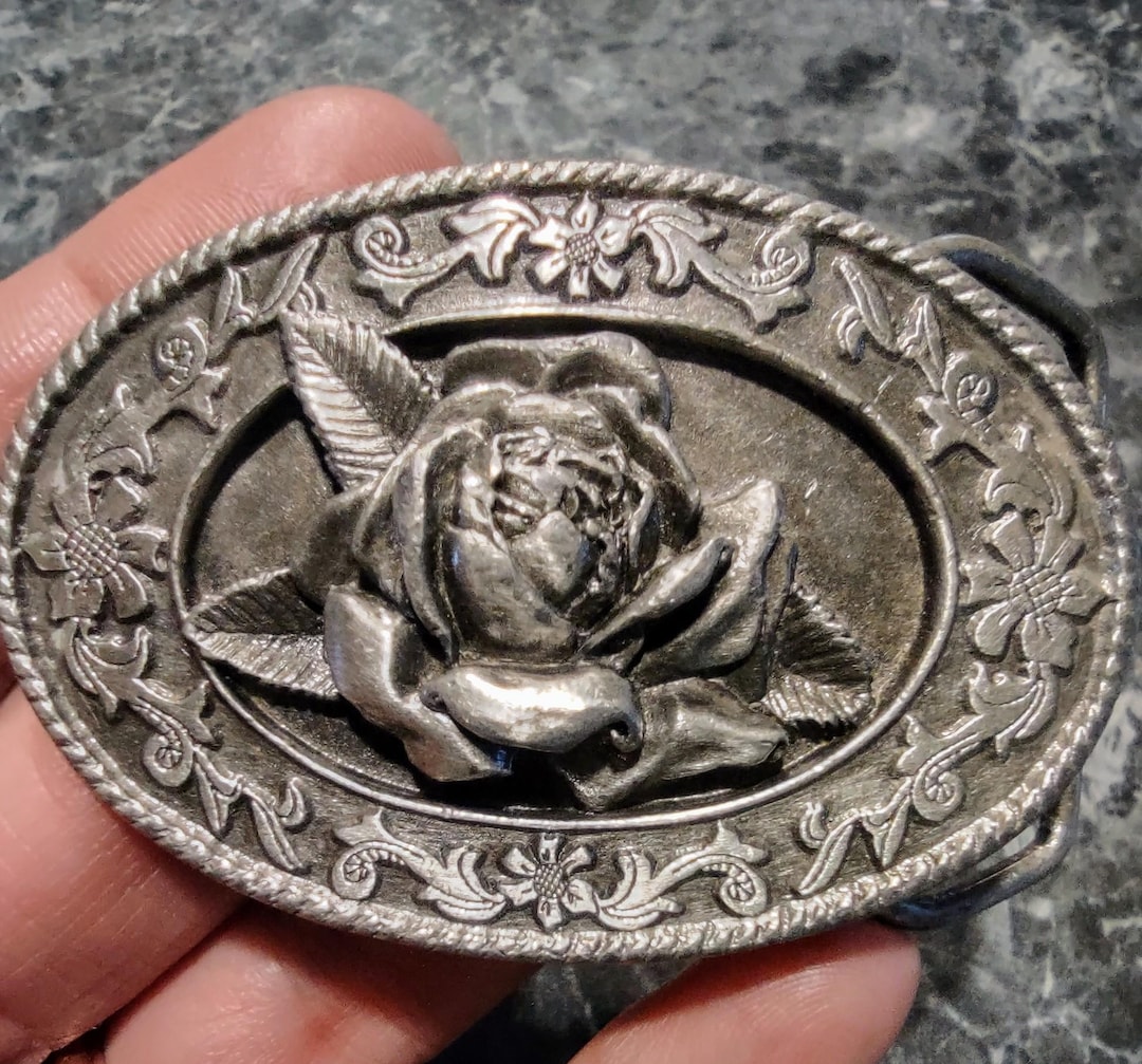 1985 Siskiyou Pewter Rose Belt Buckle - Etsy