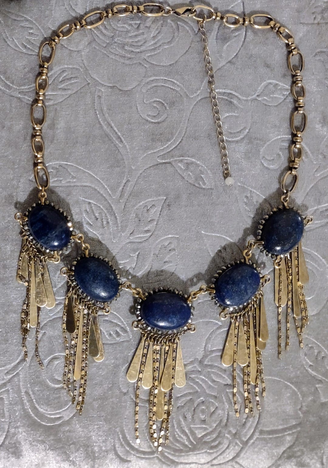 Gold Tone and Lapis Colored Stone Statement Necklace - Etsy