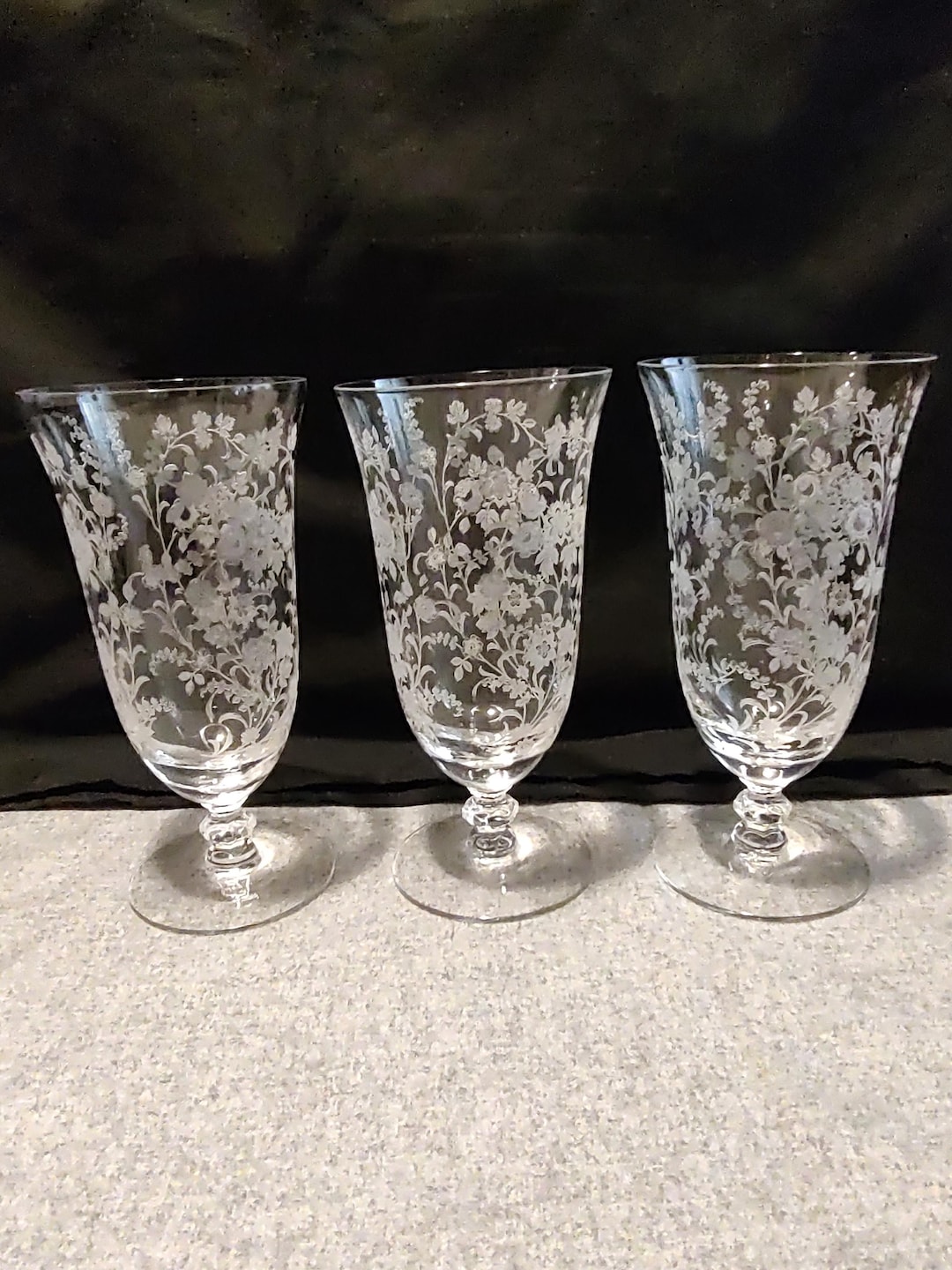 Tiffin Crystal Stemware Antique Iced Tea Glasses With Floral Pattern ...
