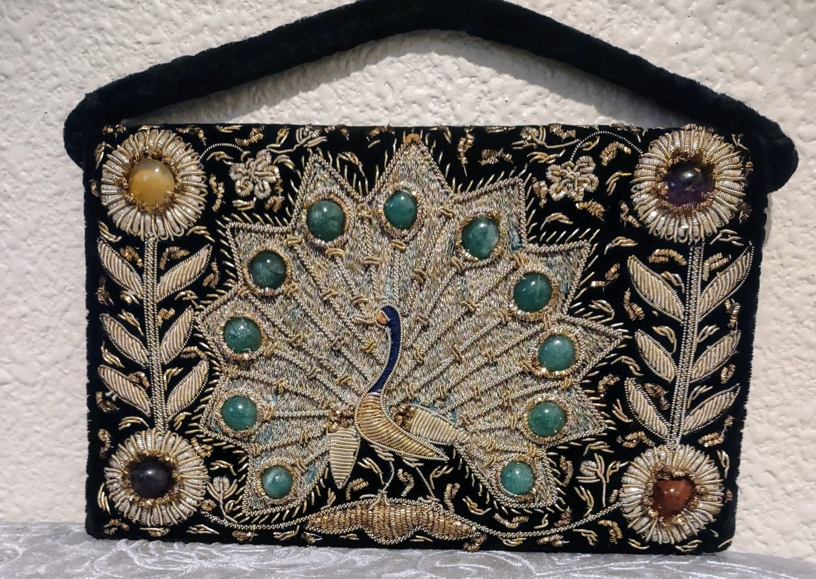 60s Embroidered Peacock Purse With Gemstones - Etsy
