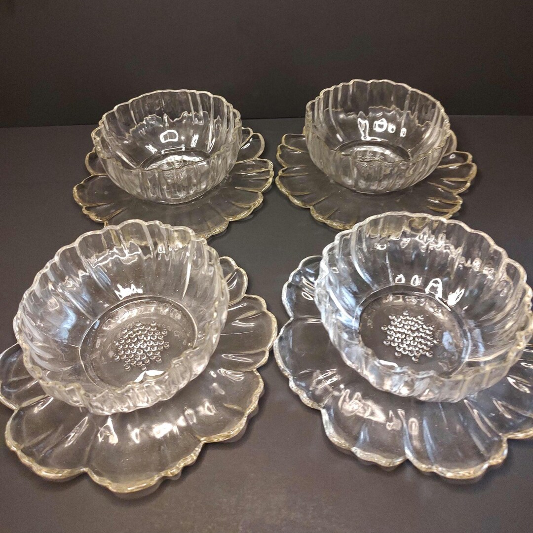 4 Vintage Colony Glass Clear Peony Dessert Bowls - Etsy