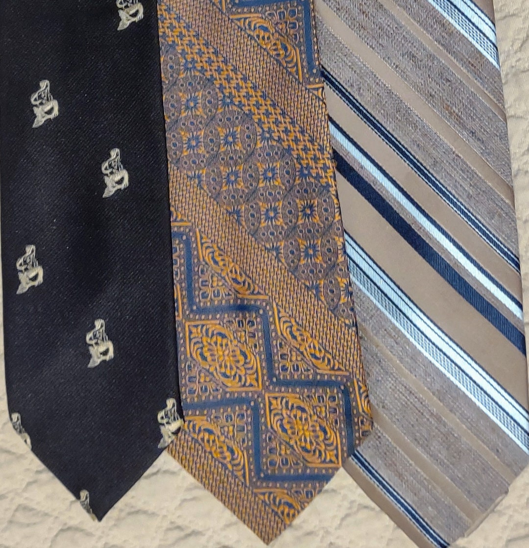 70s Vintage Ties-mermaid Print, Geometric, and Stripes - Etsy