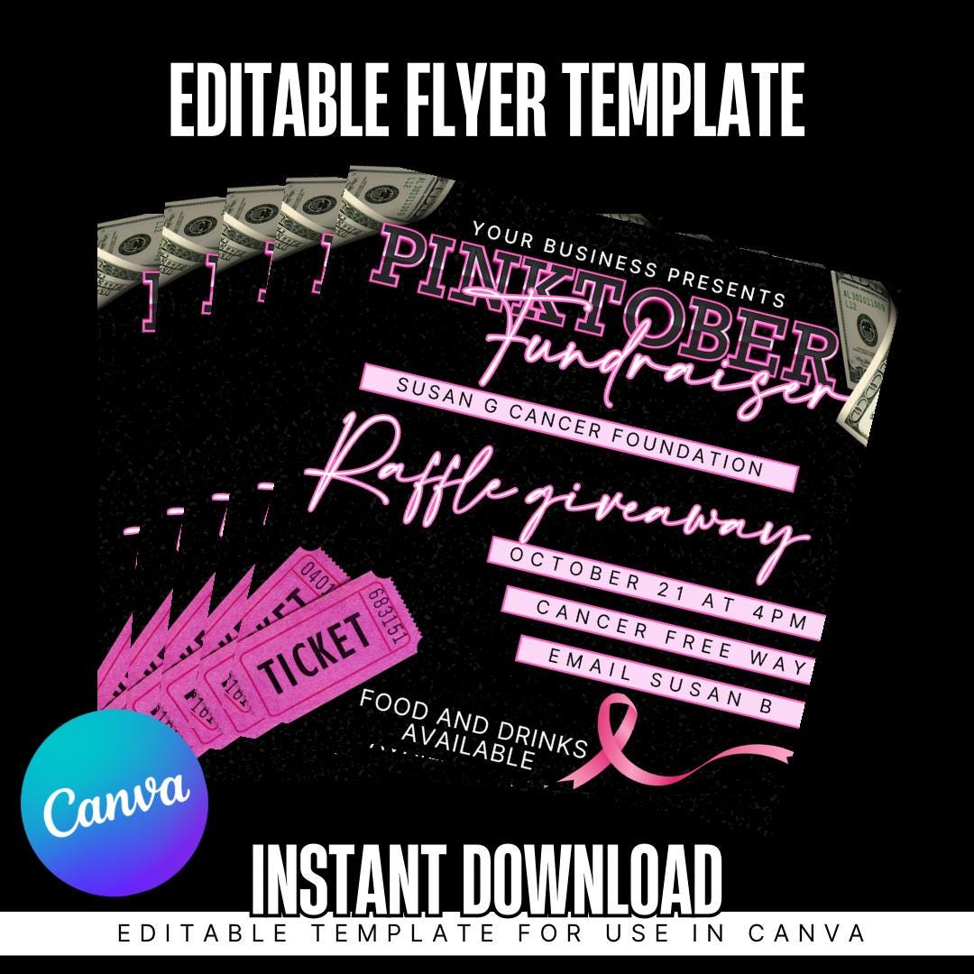 Pinktober Breast Cancer Fundraiser Flyer Template (DIY, Instant ...