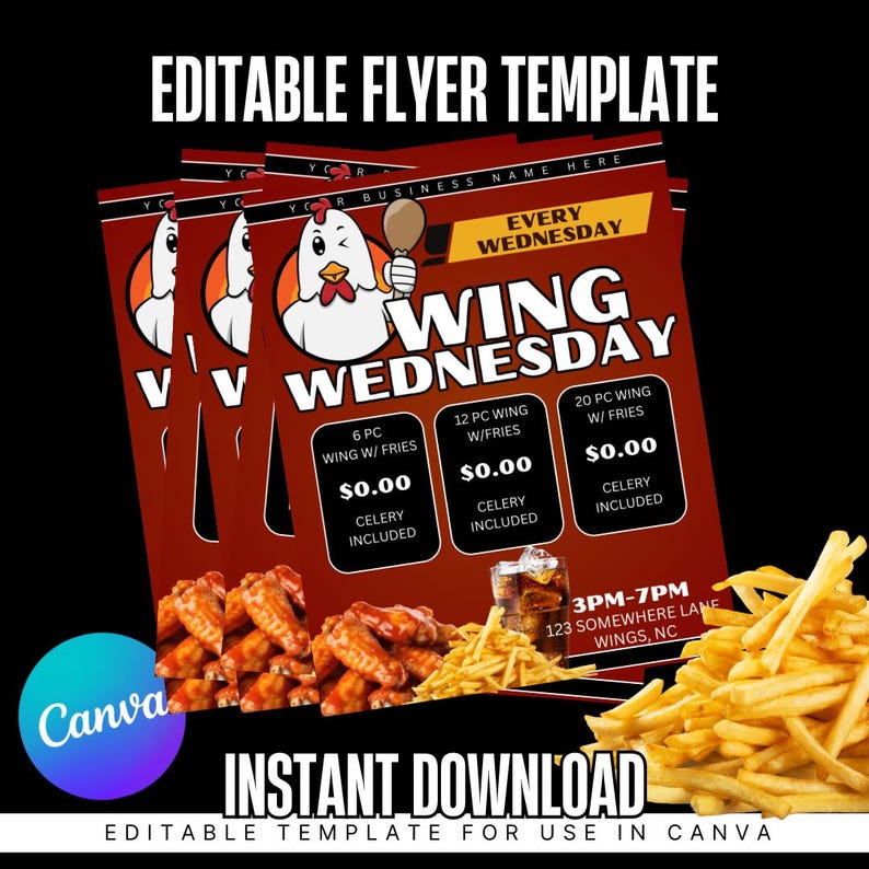 Wings Wednesday Flyer Template: Bar & Grill Restaurant Marketing ...