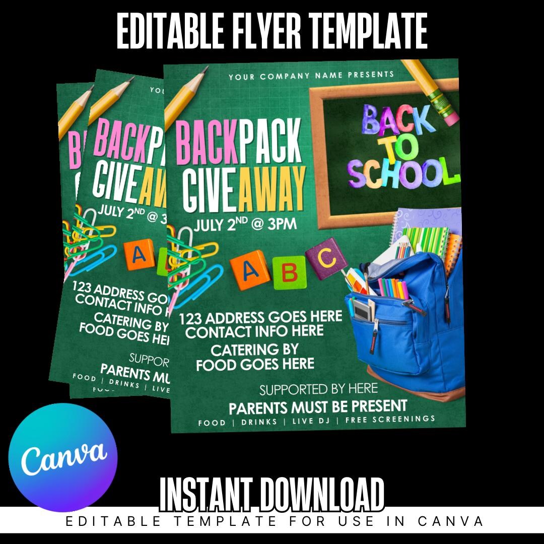 Back to School Event Flyer Template: Backpack Giveaway, Community Drive ...