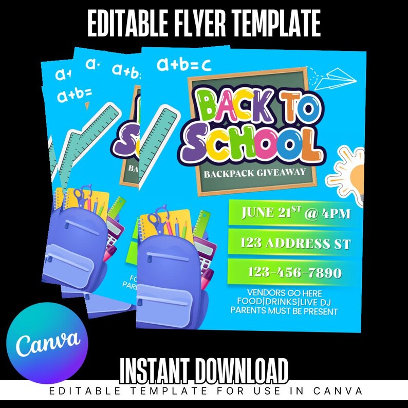 Back to School Event Flyer Template: Backpack Giveaway, Community Drive ...