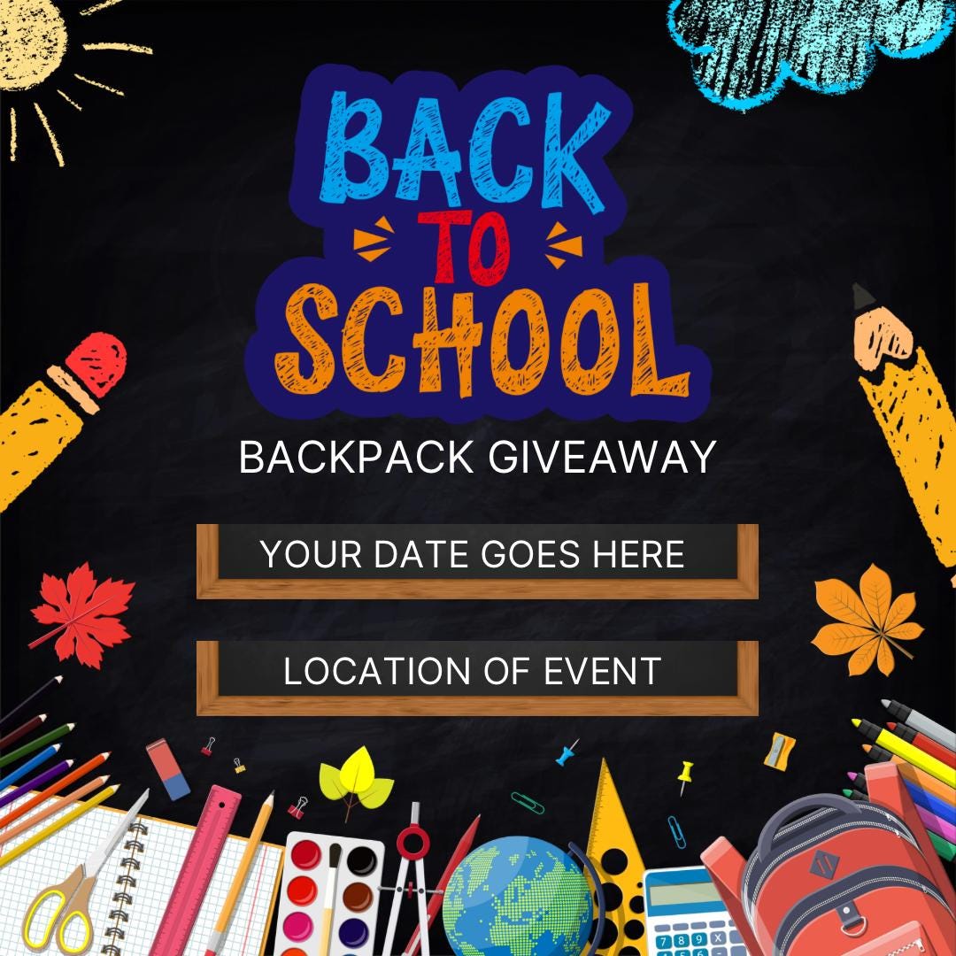 Back to School Event Flyer Template: Backpack Giveaway (canva Editable ...