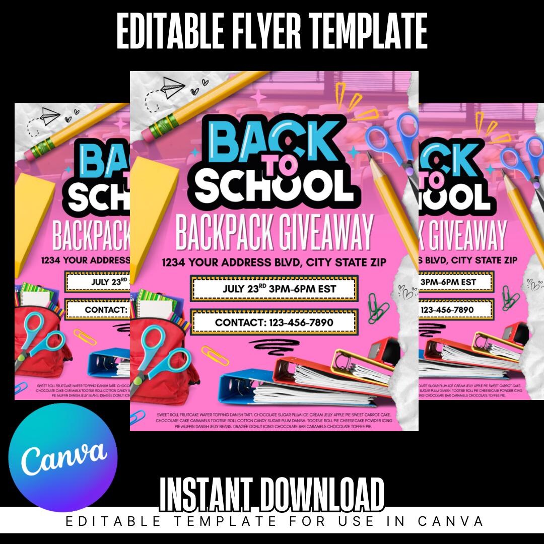 Back to School Event Flyer Template: Backpack Giveaway, Community Drive ...
