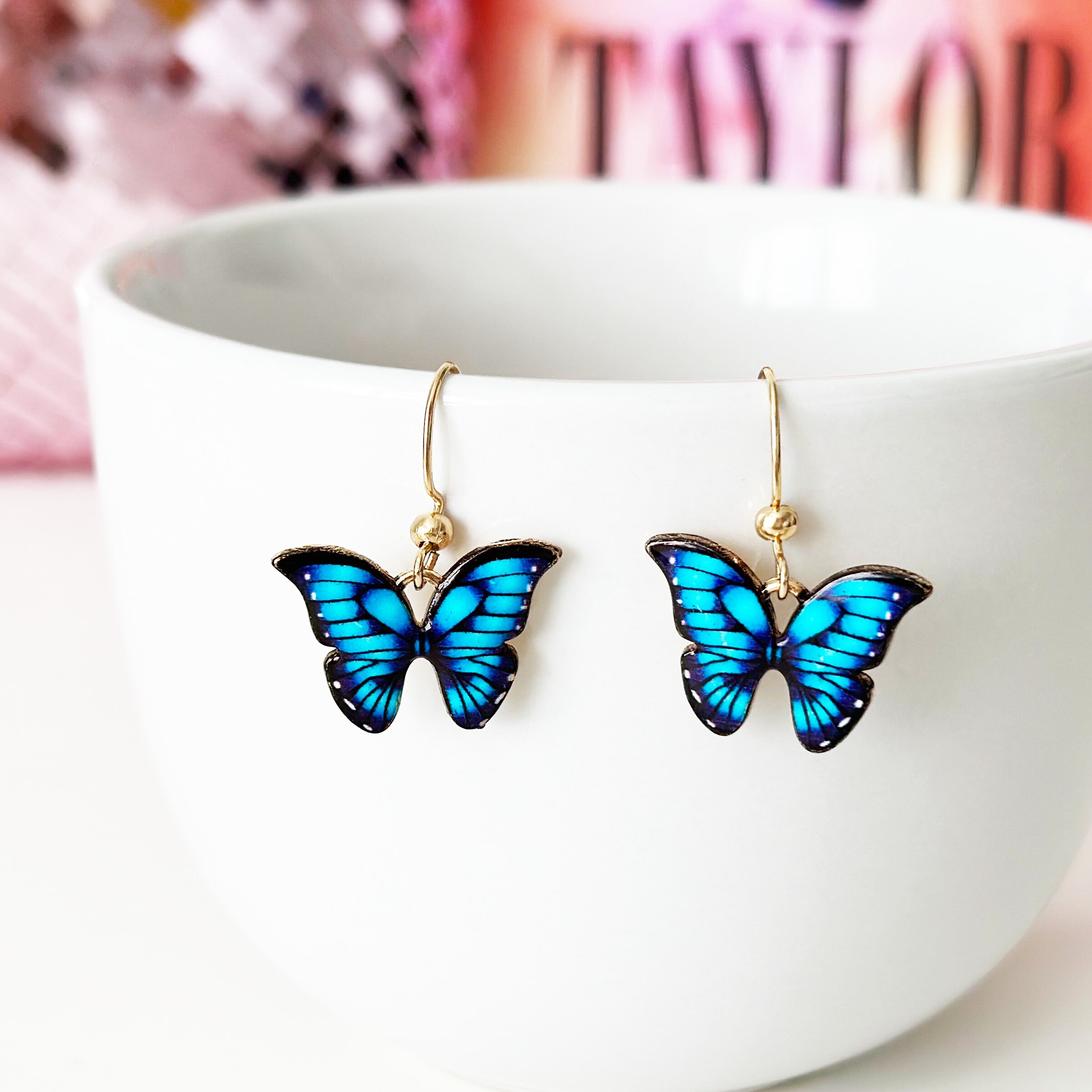 Debut Earrings, Blue Enamel Butterfly Earrings, Fan Girl Jewelry ...