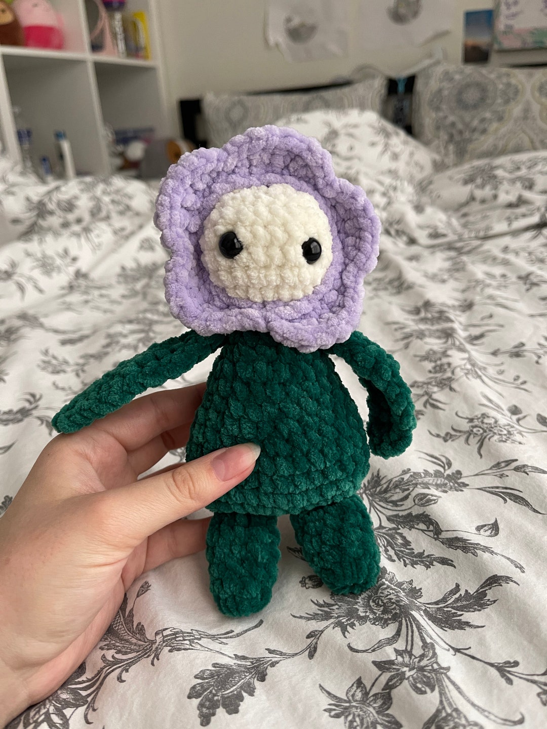 Crochet Flower Buddy Plushie, Handmade Flower Lovey Stuffed Animal ...