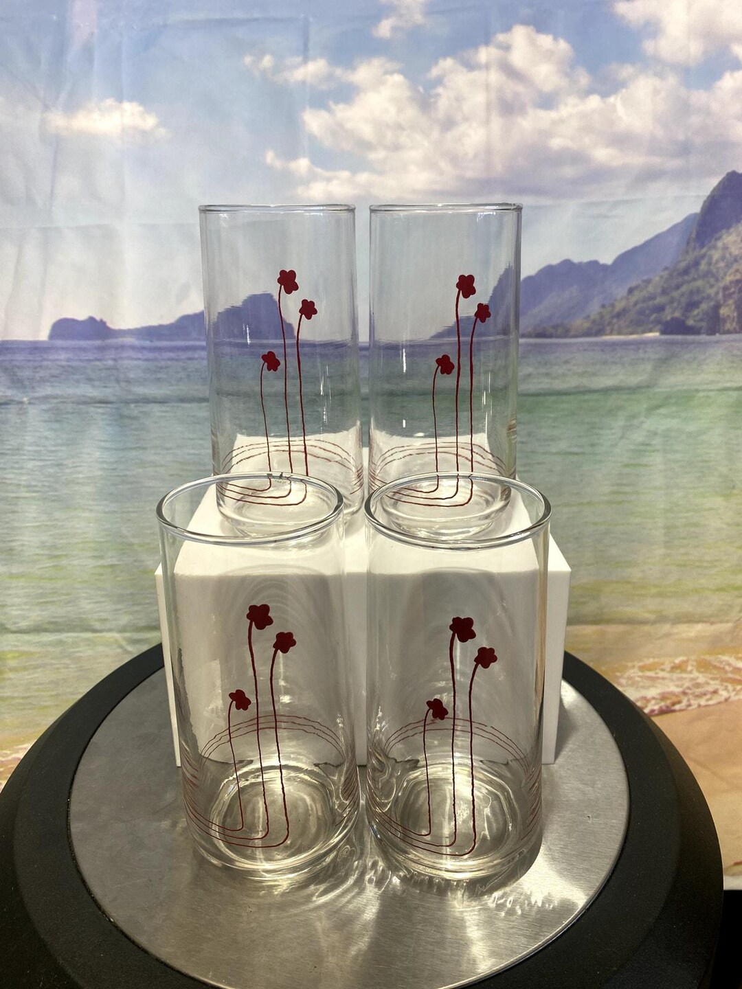 4 Retro 80's Crisa Clearly Glassware Tumblers Iced Tea Glasses Red ...