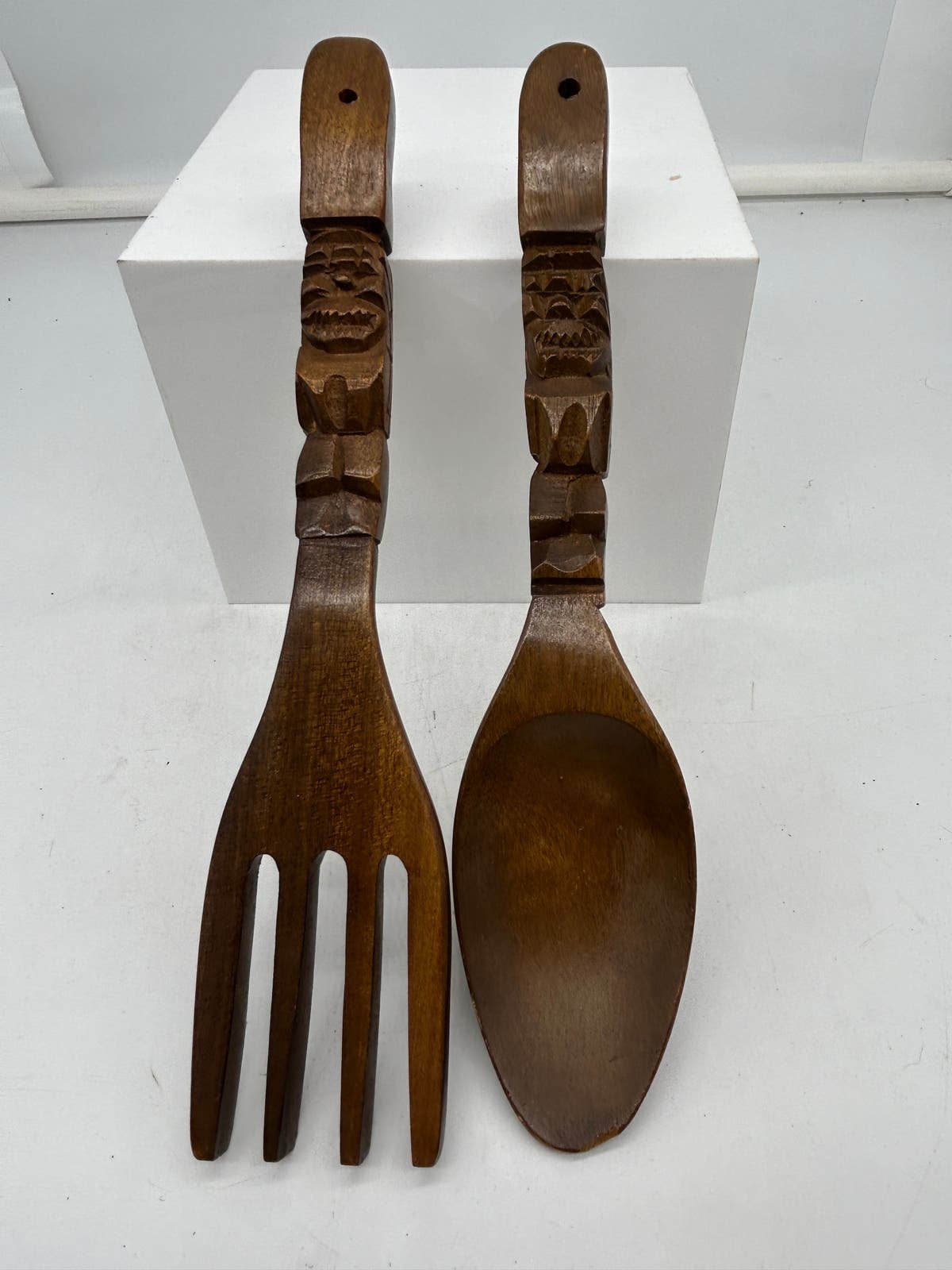 Vintage Tiki Totem Carved Wood Wall Decor Fork and Spoon Made ...