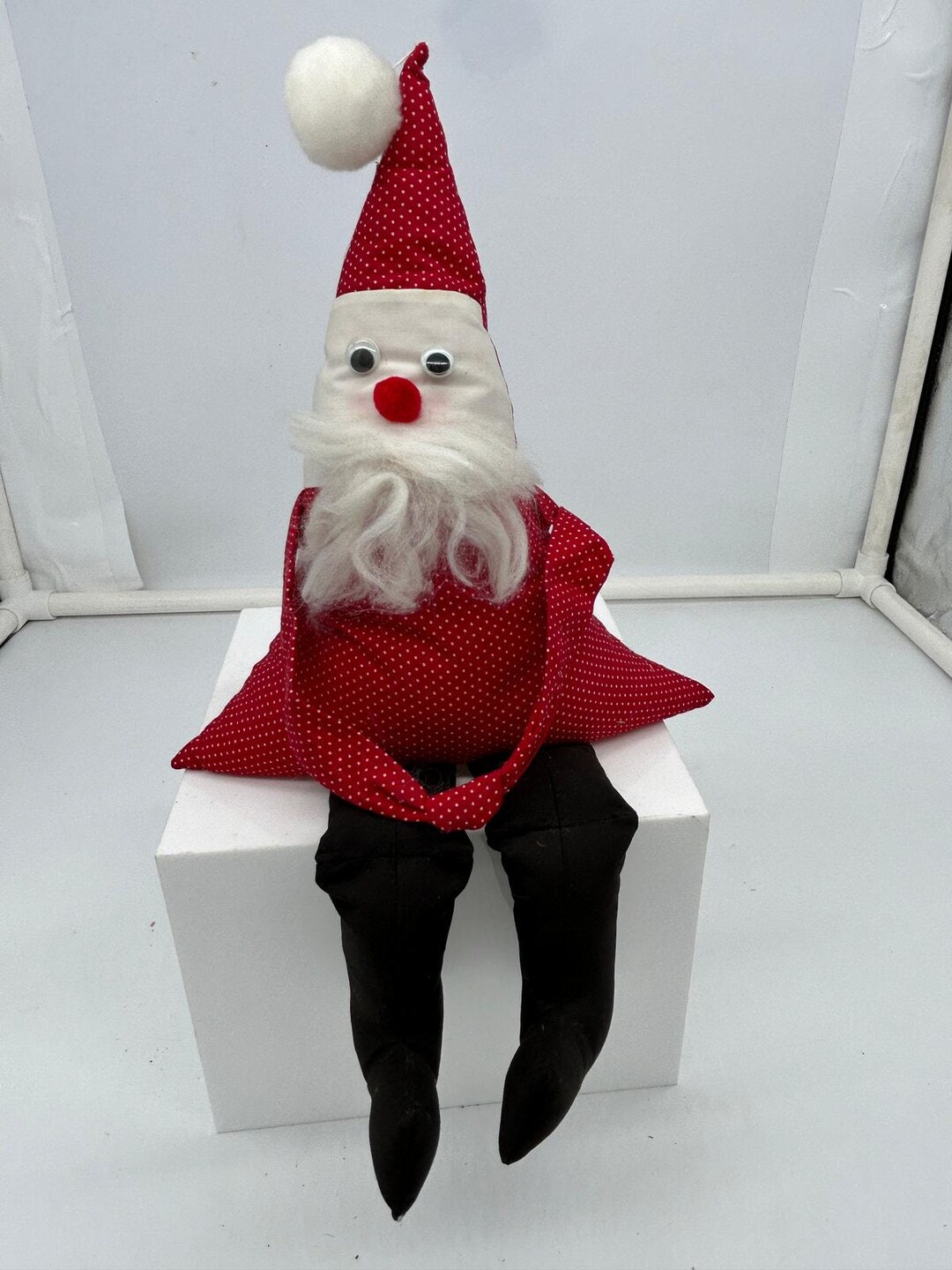 Vintage Retro Santa Claus Polka Dot Christmas Holiday Plush Shelf ...