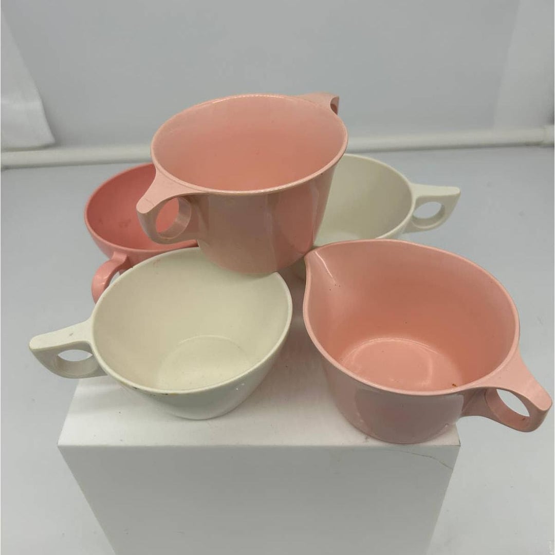 Vintage Boonton Ware Melmac Melamine Pink Coffee Cups White Texas Ware ...