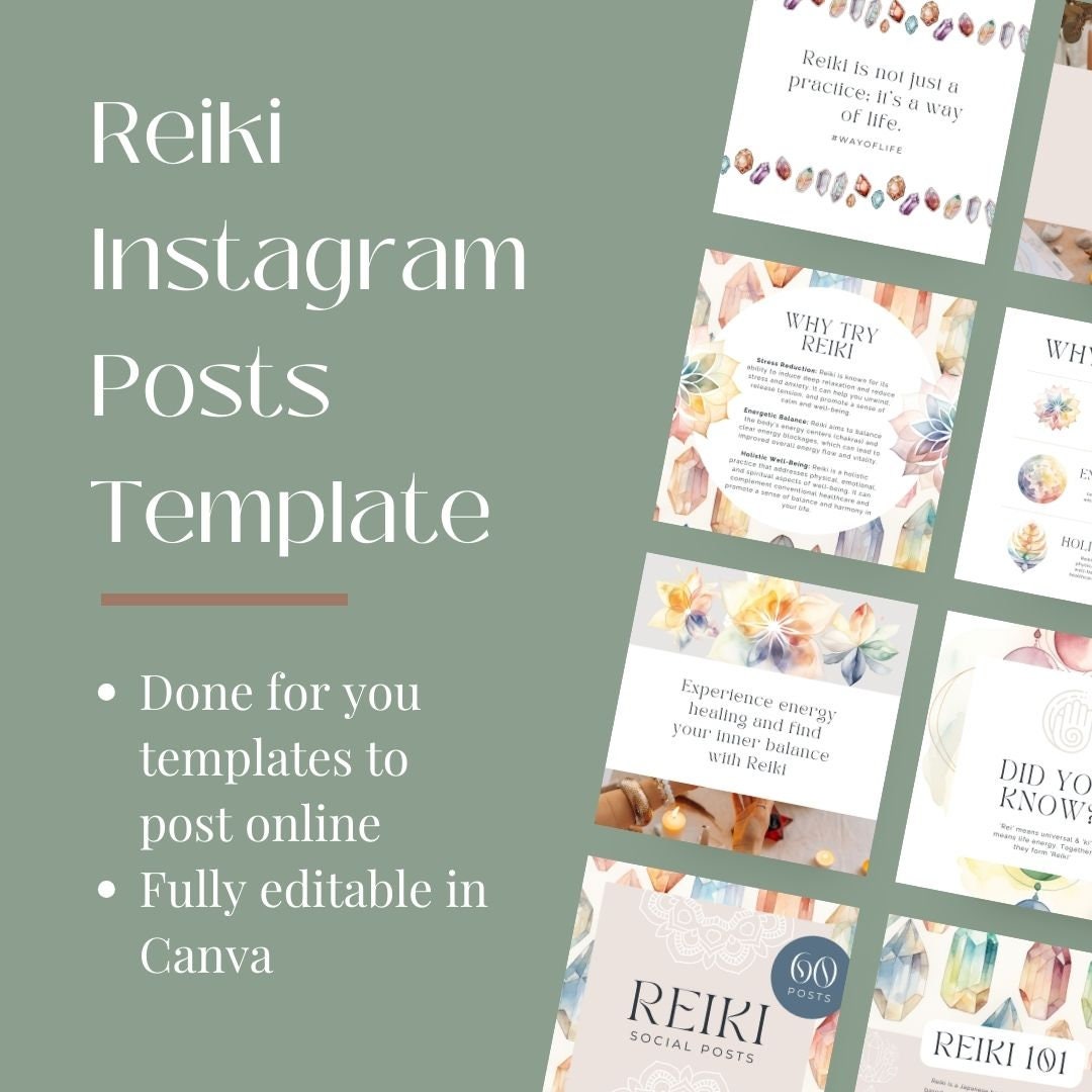 Reiki Social Media Posts DIGITAL CANVA TEMPLATE Fully Editable - Etsy