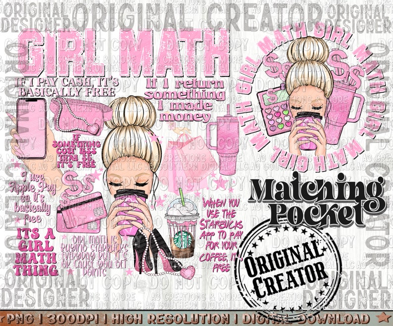 Trendy Design Png, Girl Math Pocket Set, Sublimation Png, Fashion ...