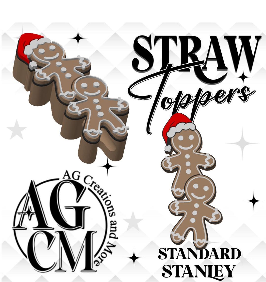 Trendy 3D Straw Topper Christmas Gingerbread Man Stack Straw Topper, 3D ...