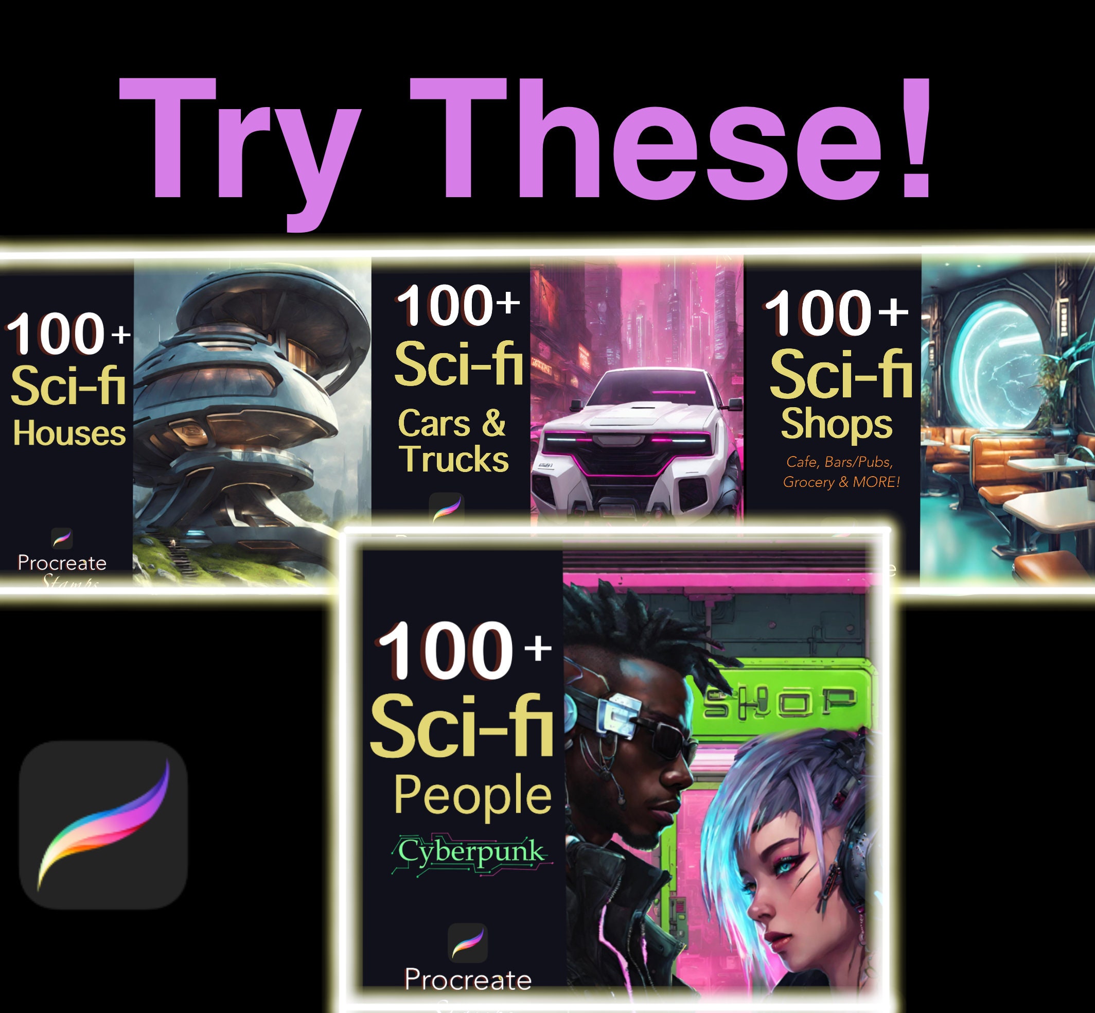 100 Sci-fi Alien Procreate Stamps Greys, Reptilians, Aquatic, Insectoid ...