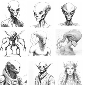 100 Sci-fi Alien Procreate Stamps Greys, Reptilians, Aquatic, Insectoid ...