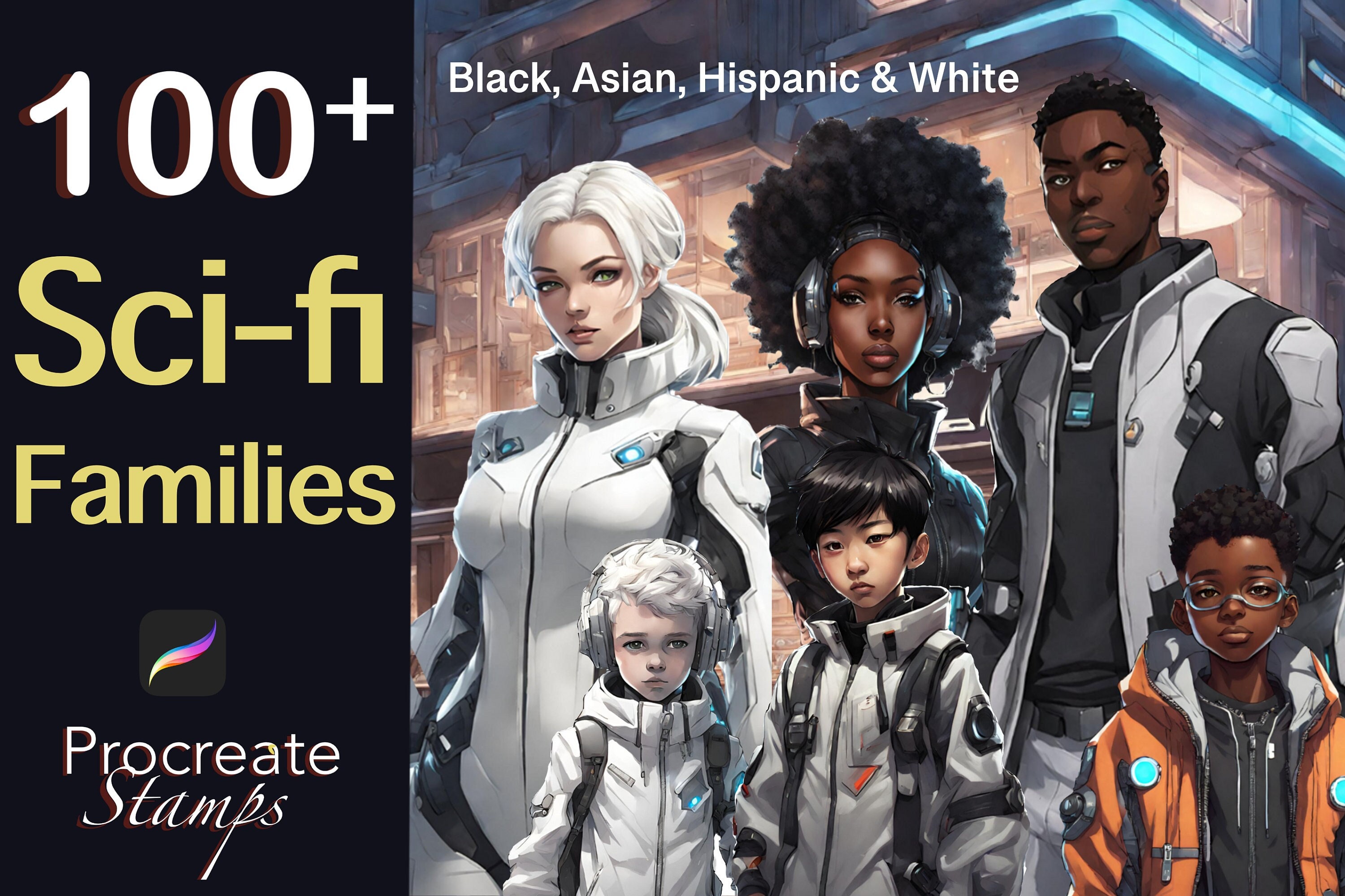 100 Sci-fi Family Procreate Stamps White, Asian, Black & Hispanic - Etsy